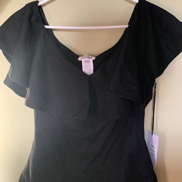 Unique Vintage | Tops | Unique Vintage Black Ruffle Frenchie Top | Poshmark